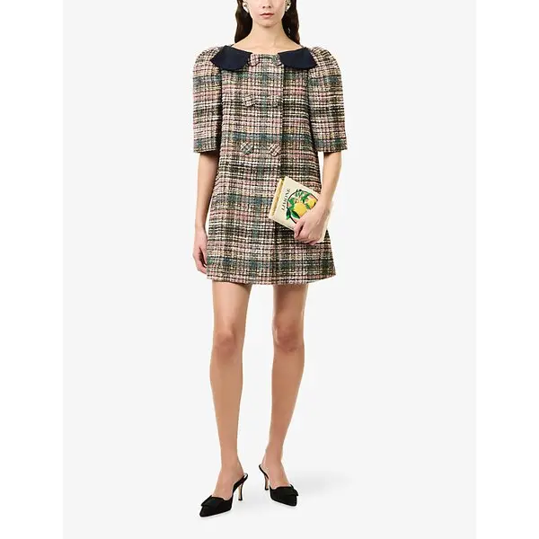 SHUSHU/TONG Contrast-collar Checked Woven Coat