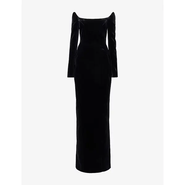 MUGLER Off-shoulder Fitted Velvet Gown - Black