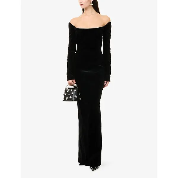 MUGLER Off-shoulder Fitted Velvet Gown