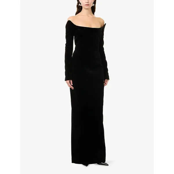 MUGLER Off-shoulder Fitted Velvet Gown