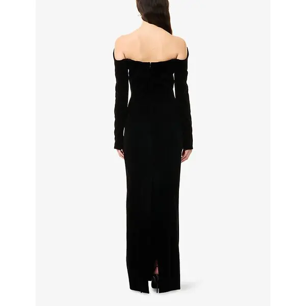 MUGLER Off-shoulder Fitted Velvet Gown