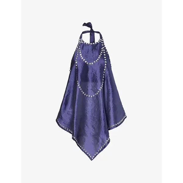 Gimaguas Belle Jewel Halter Silk Top - Blue