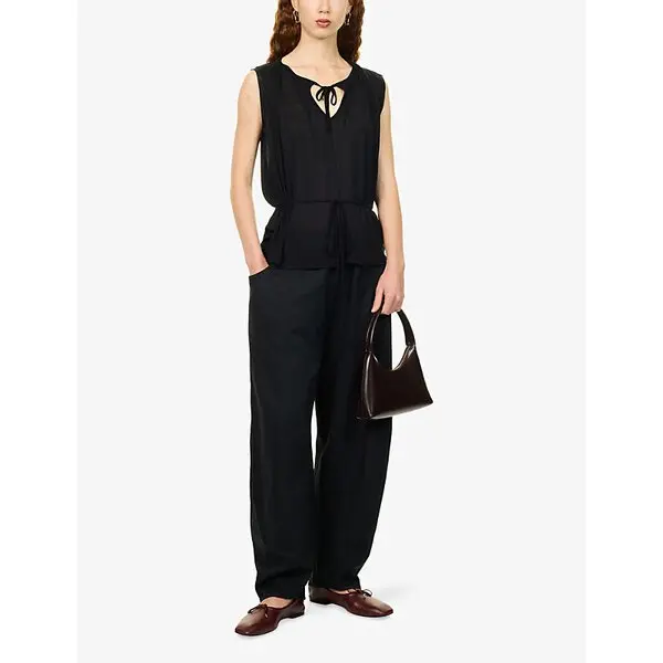 PEACHY DEN Courtney Barrel-leg Cotton-blend Trousers