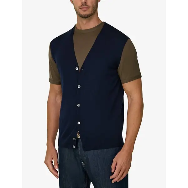 Boggi Milano Buttoned V-neck Merino Wool Vest