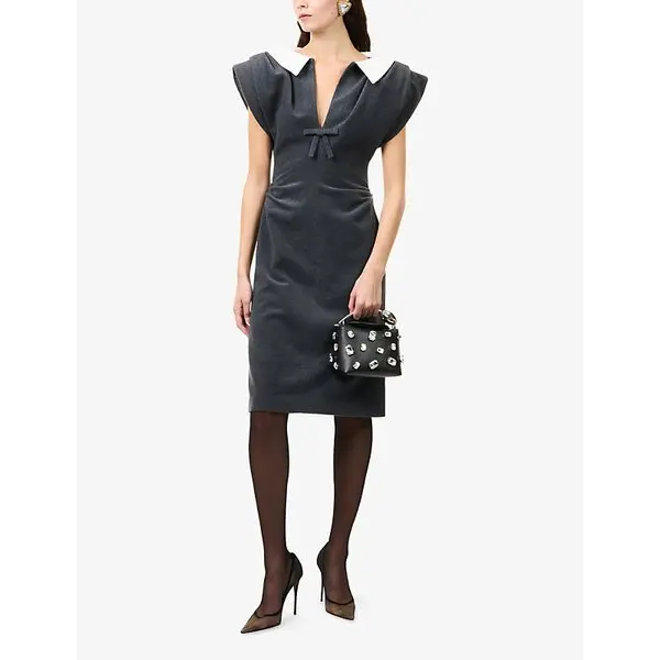SHUSHU/TONG V-neck Structured Wool-blend Midi Dress