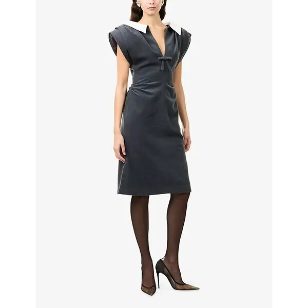 SHUSHU/TONG V-neck Structured Wool-blend Midi Dress