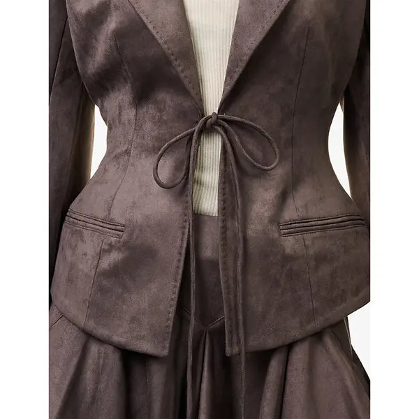 OUDE WAAG Structured Tie-up Faux-suede Jacket