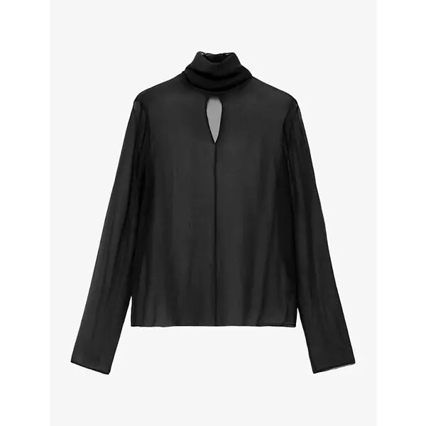 ALLSAINTS Kumi High-neck Long-sleeve Silk Top - Black