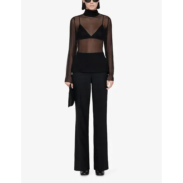 ALLSAINTS Kumi High-neck Long-sleeve Silk Top - Black