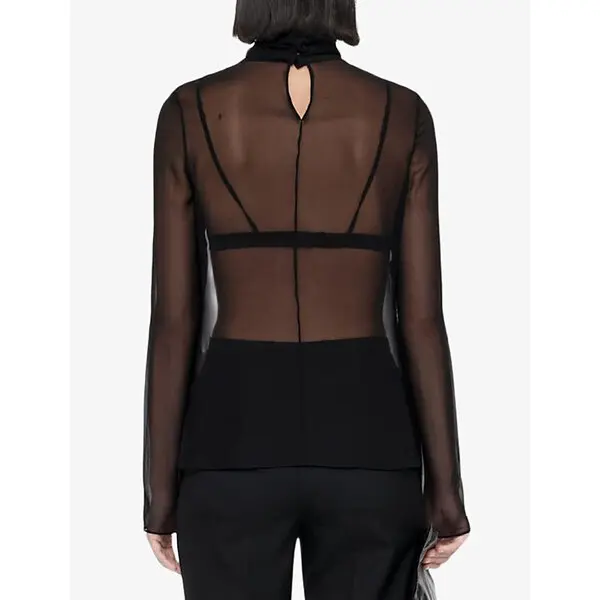 ALLSAINTS Kumi High-neck Long-sleeve Silk Top - Black