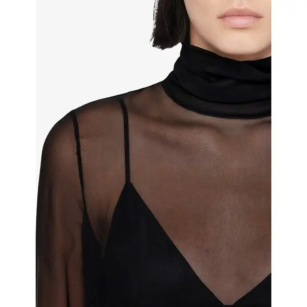 ALLSAINTS Kumi High-neck Long-sleeve Silk Top - Black