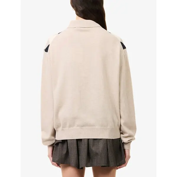 Miu Miu Argyle Long-sleeve Cashmere Polo Top