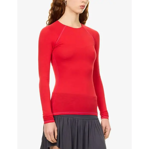 PEACHY DEN Susie Long-sleeve Stretch-woven Top