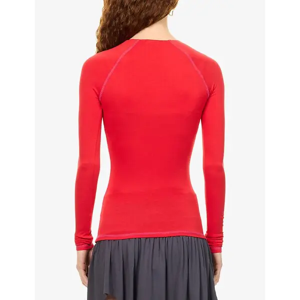 PEACHY DEN Susie Long-sleeve Stretch-woven Top