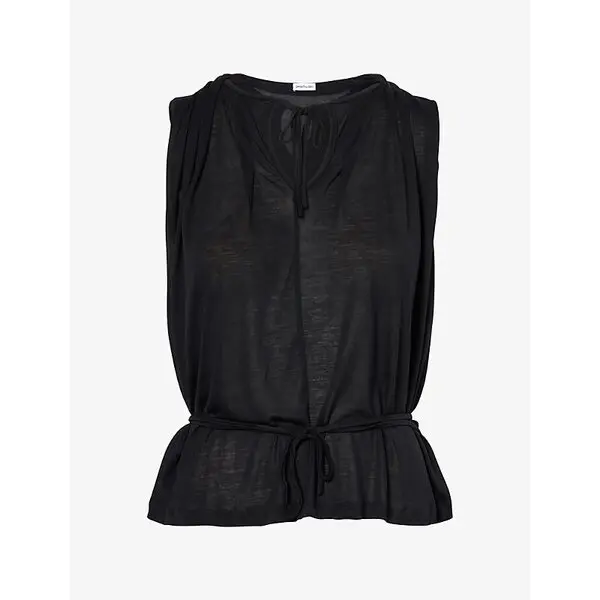 PEACHY DEN Blanche Keyhole Tie Woven Top