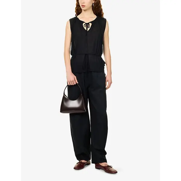 PEACHY DEN Blanche Keyhole Tie Woven Top