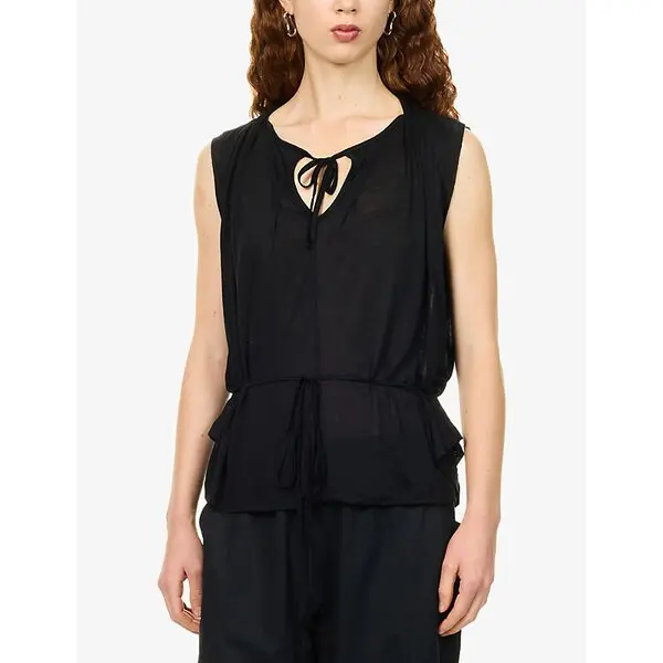 PEACHY DEN Blanche Keyhole Tie Woven Top