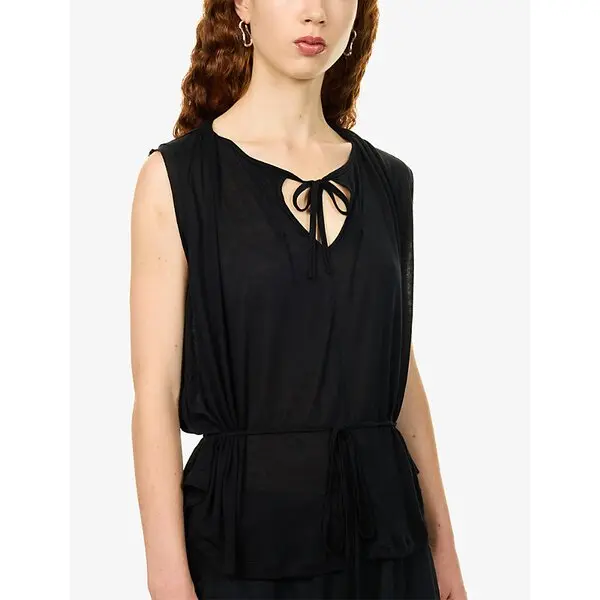 PEACHY DEN Blanche Keyhole Tie Woven Top