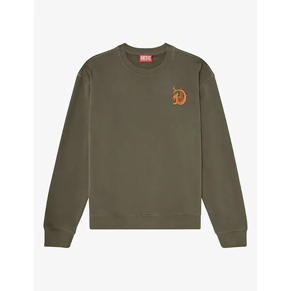 DIESEL® Embroidered Flock-print Crewneck Cotton Jumper