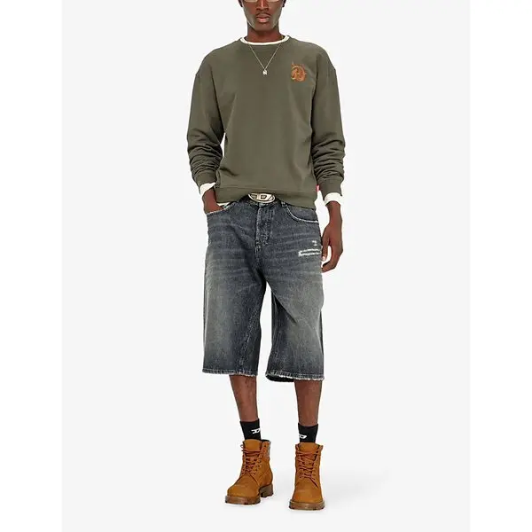 DIESEL® Embroidered Flock-print Crewneck Cotton Jumper