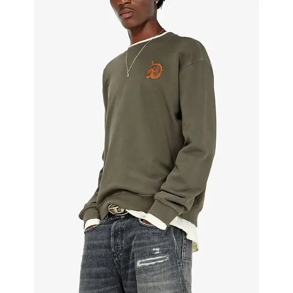 DIESEL® Embroidered Flock-print Crewneck Cotton Jumper