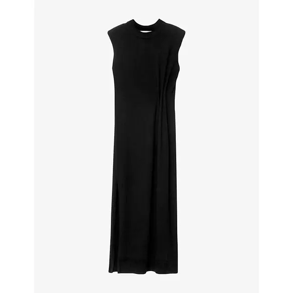 ALLSAINTS Kayla Sleeveless Padded-shoulder Merino-wool Midi Dress - Black
