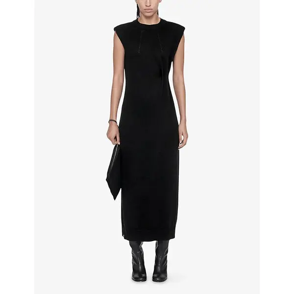 ALLSAINTS Kayla Sleeveless Padded-shoulder Merino-wool Midi Dress - Black