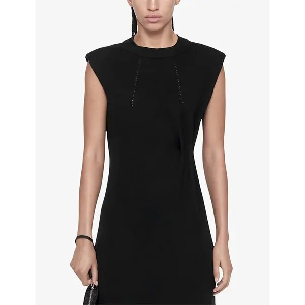 ALLSAINTS Kayla Sleeveless Padded-shoulder Merino-wool Midi Dress - Black