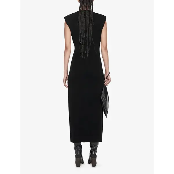 ALLSAINTS Kayla Sleeveless Padded-shoulder Merino-wool Midi Dress - Black