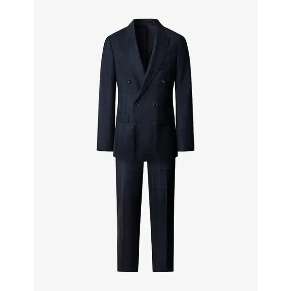 HACKETT  Windowpane Double-breasted Wool Blazer