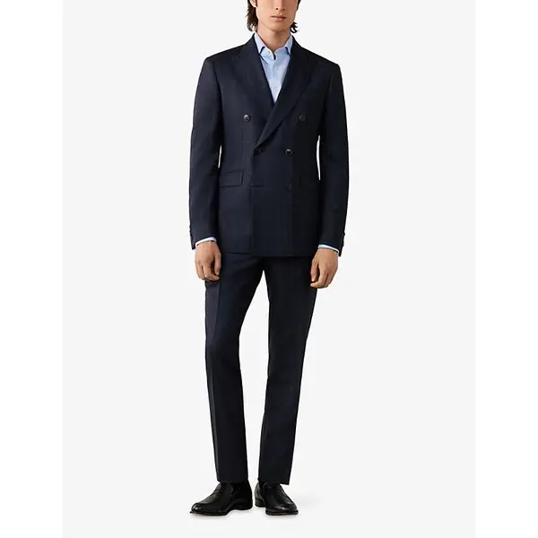 HACKETT  Windowpane Double-breasted Wool Blazer