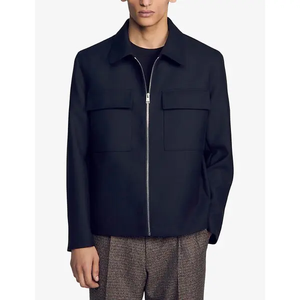 Sandro Collared Patch-pocket Wool-blend Jacket