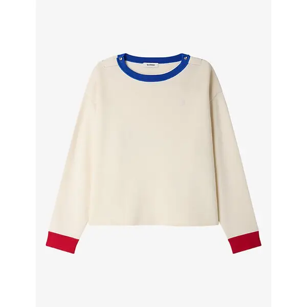 Sandro Round-neck Contrast-trim Wool-blend Jumper
