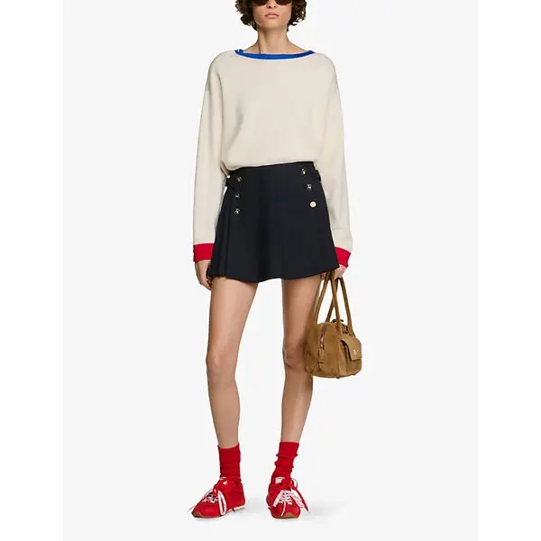 Sandro Round-neck Contrast-trim Wool-blend Jumper