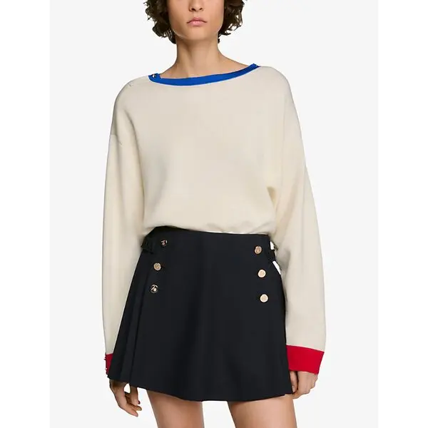 Sandro Round-neck Contrast-trim Wool-blend Jumper