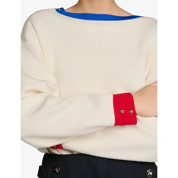 Sandro Round-neck Contrast-trim Wool-blend Jumper