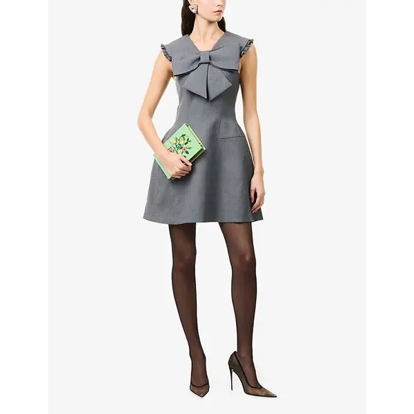 SHUSHU/TONG Bow-embellished Wool-blend Midi Dress