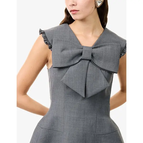 SHUSHU/TONG Bow-embellished Wool-blend Midi Dress