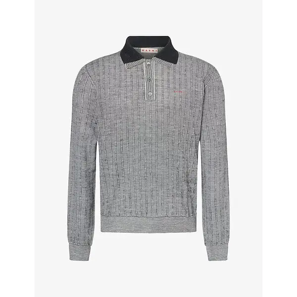 Marni Logo-embroidery Long-sleeve Wool Polo Knit