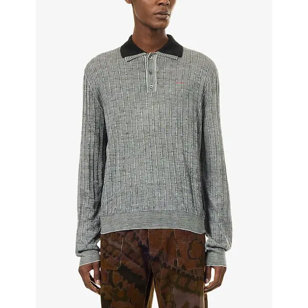 Marni Logo-embroidery Long-sleeve Wool Polo Knit
