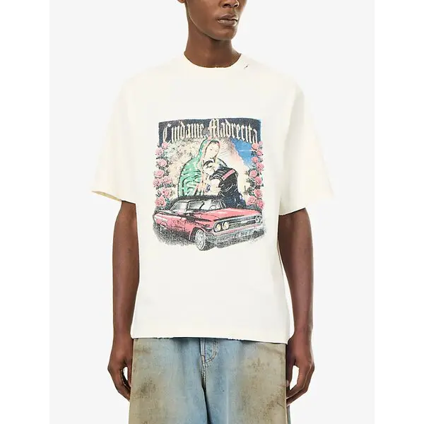 WILLY CHAVARRIA Cuidame Madrecita Oversized Graphic Cotton-jersey T-shirt - Masa