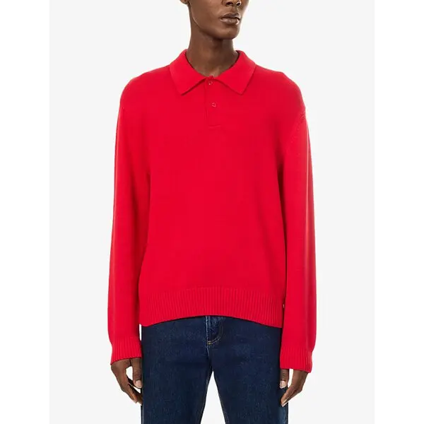 PALMES Long-sleeve Cotton Knit Polo Shirt