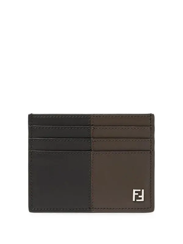Fendi Card Holder "ff Double" In /ebony Bicolor Leather - Black