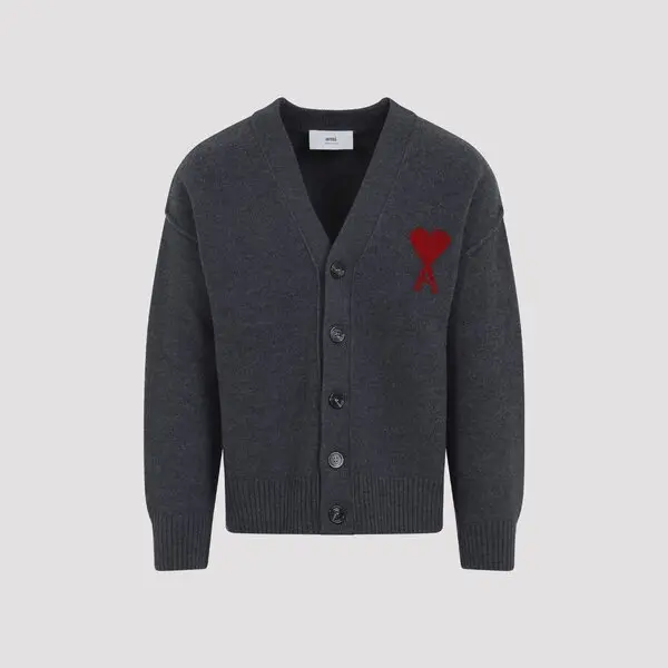 AMI Paris Wool Cardigan Sweater - Grey