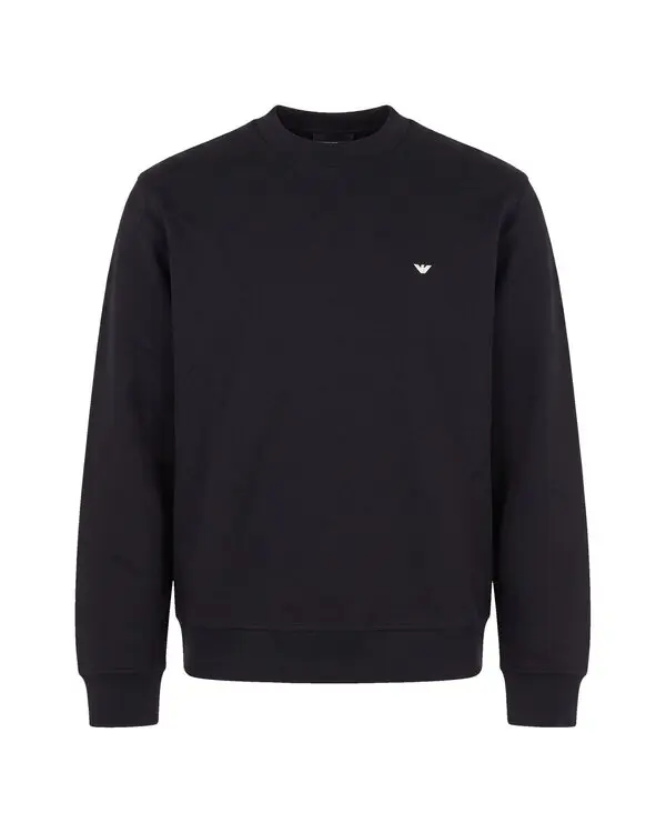 Emporio Armani S Cotton-blend Crewneck Sweatshirt With Front Logo Embroidery - Black