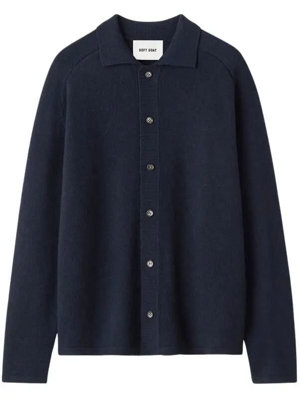 Soft Goat Soft Cashmere Knit Spread Collar Button-front Sweater