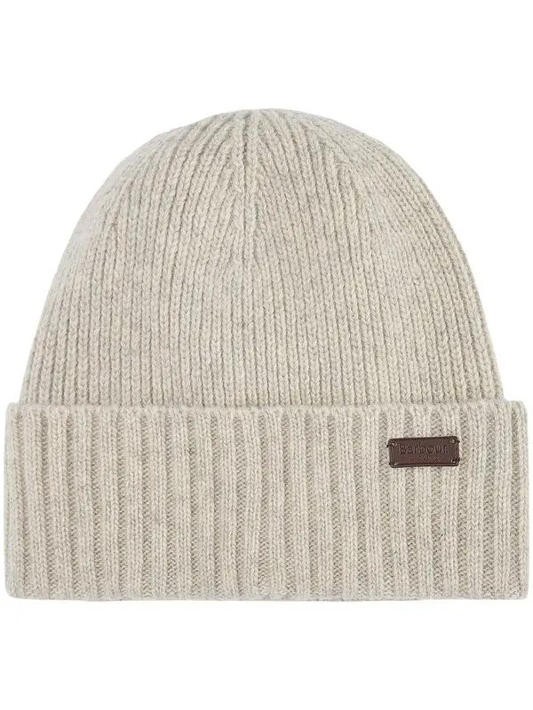 Barbour Wool Blend Ribbed Knit Logo Patch Pull-on Style Turn-up Brim Hat - Grey