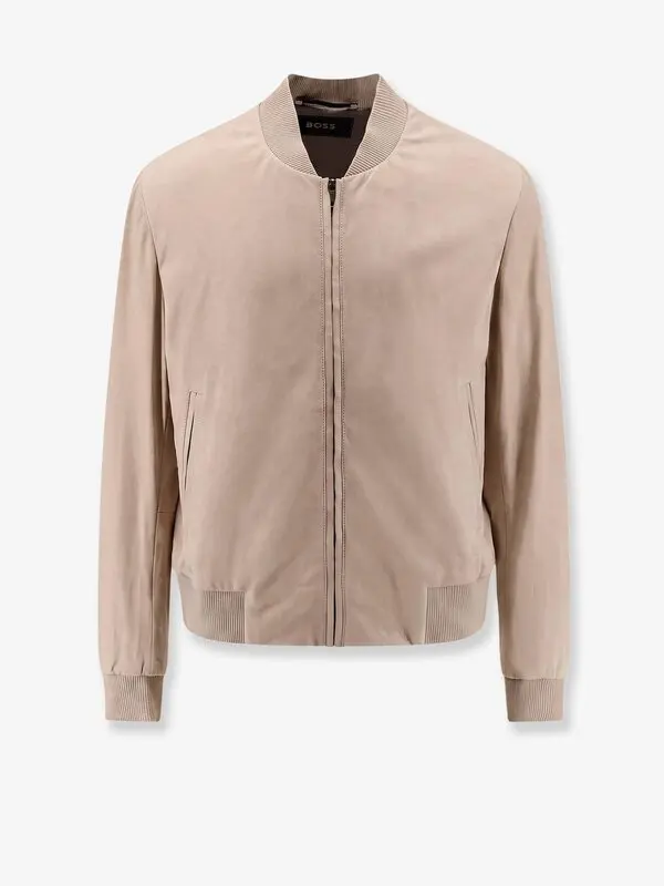 BOSS Masic Leather Jacket With Stitching - Multicolor