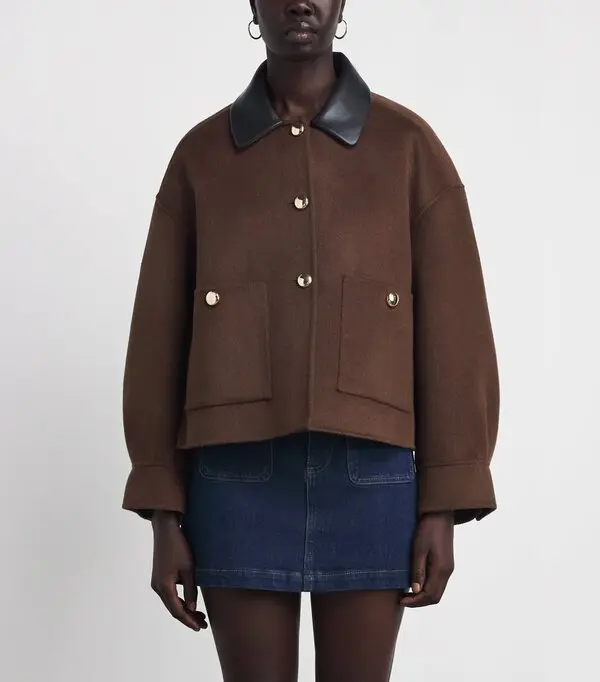 Maje Wool-blend Leather-collar Jacket