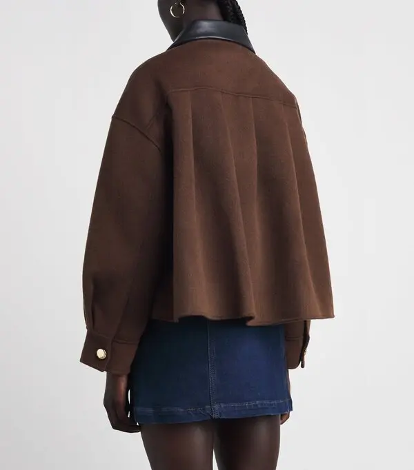 Maje Wool-blend Leather-collar Jacket